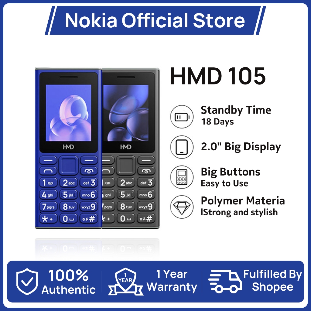 HMD 105 Basic Keypad Phone 2.0'' Display Dual Sim 18 Days Long Standby 1 Year Warranty | Shopee ...