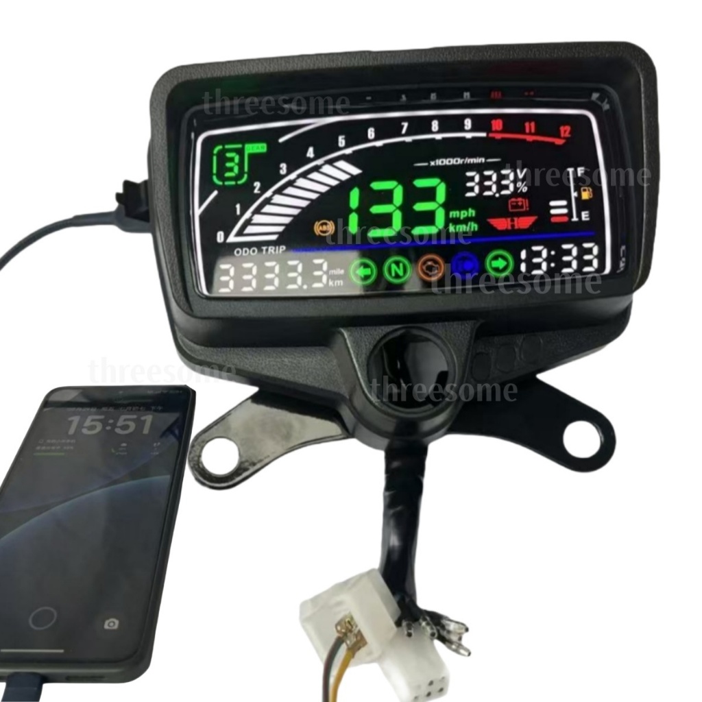 Motorcycle Speedometer Tachometer LED digital meter Assembly W/USB ...