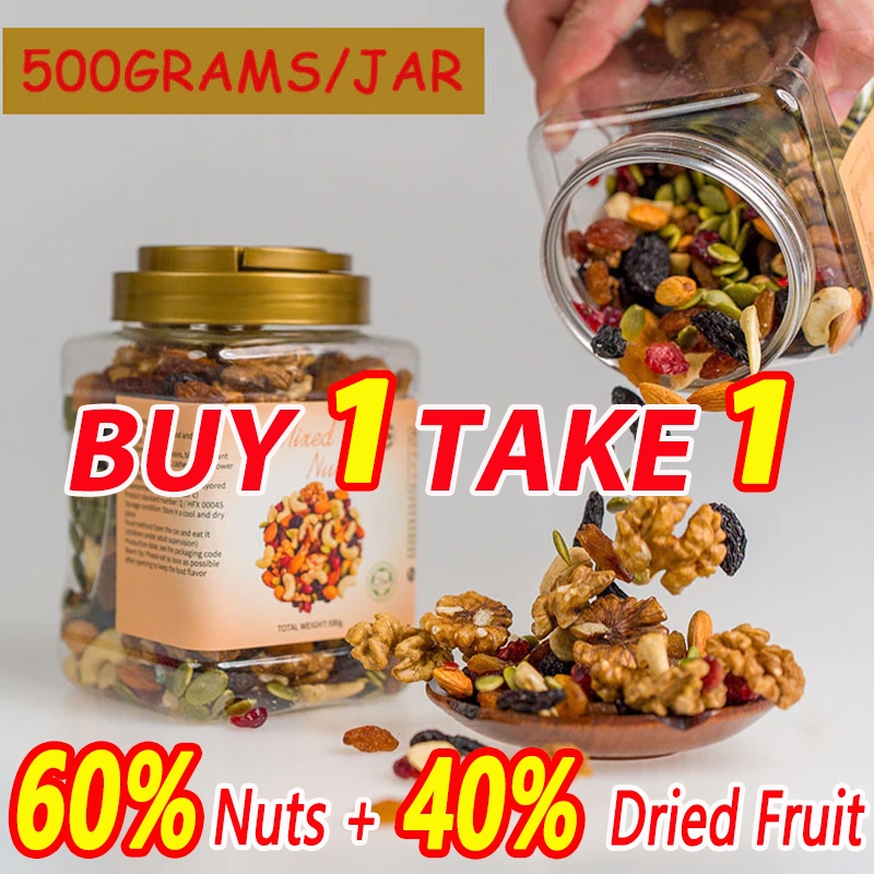 【60% nuts + 40% dried fruit】1000g Mixed Nuts and Fruits Snack Trail Mix ...