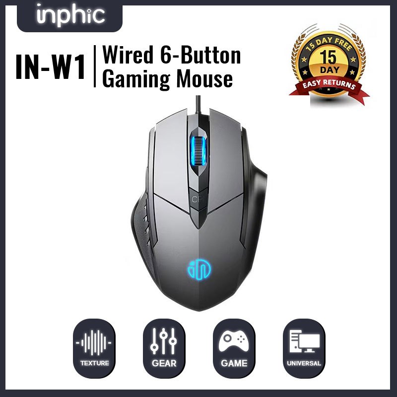 INPHIC W1 6Keys Wired Gaming Mouse RGB Macro Programmable Ergonomic ...