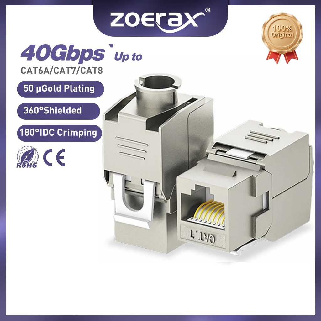 ZoeRax Shielded CAT8 Cat7 Cat6a RJ45 Keystone Jack Module Tool-Less No ...