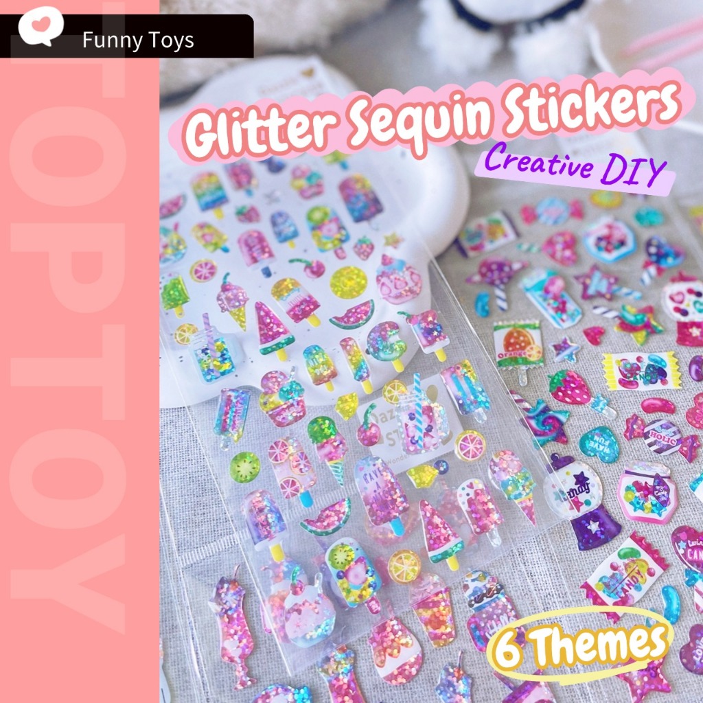 Cute Glitter Sequin Stickers Kawaii Embossed Stickers Phone Case ...