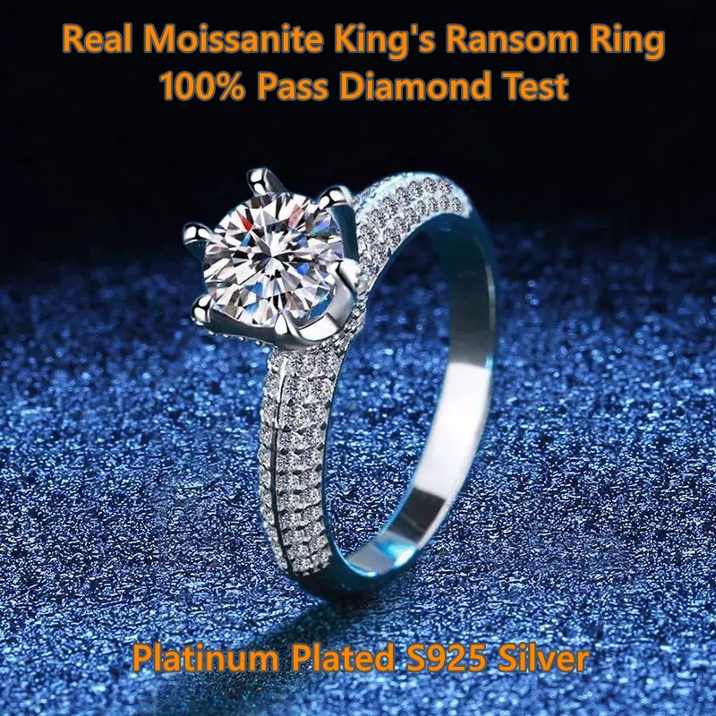 Real Moissanite diamond D color King's Ransom Ring with GRA certificate ...