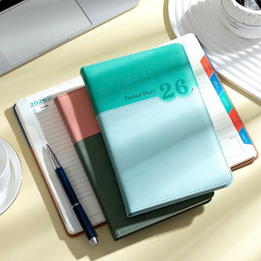 Perfect Diary Color-Blocked Leather Notebook, 2026 Daily Planner ...