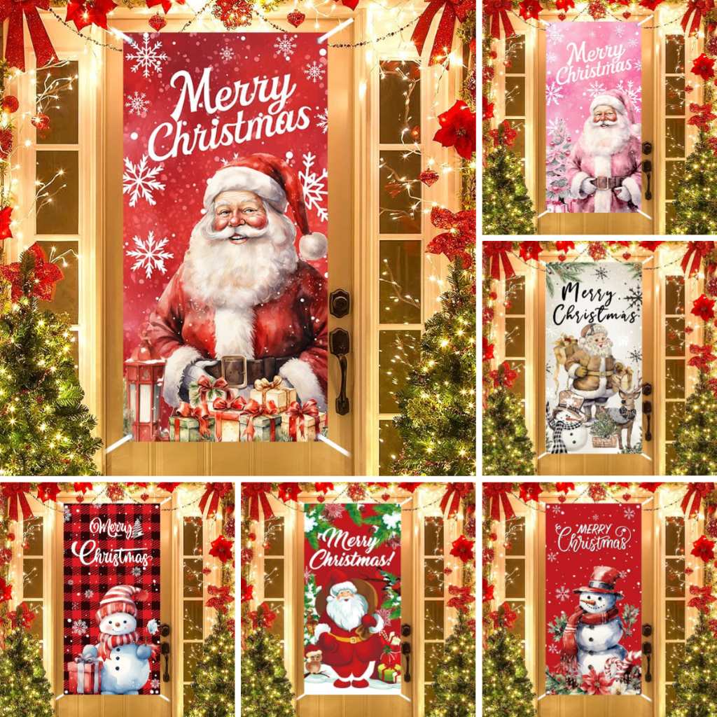 Merry Christmas Door Banner Polyester Santa Claus Pattern Door Cover ...