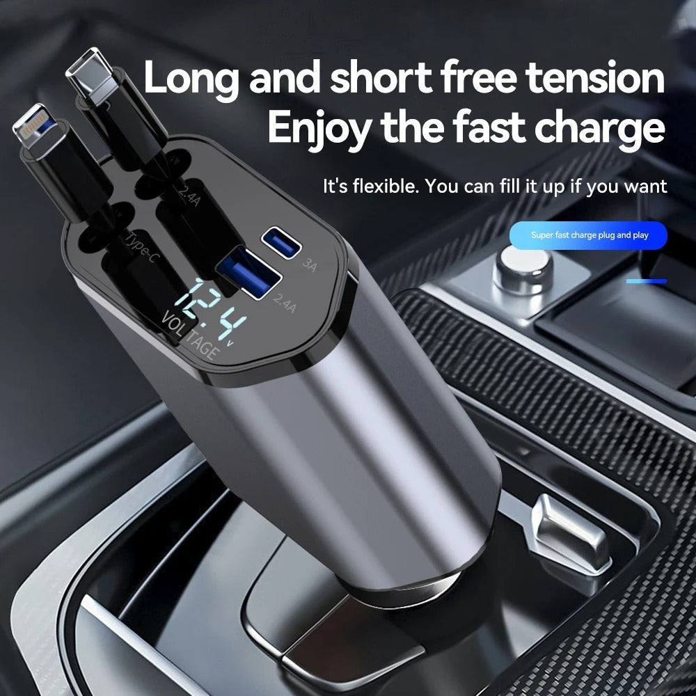Car Charger Retractable fast Car Charger with Wire Convenient Digital ...
