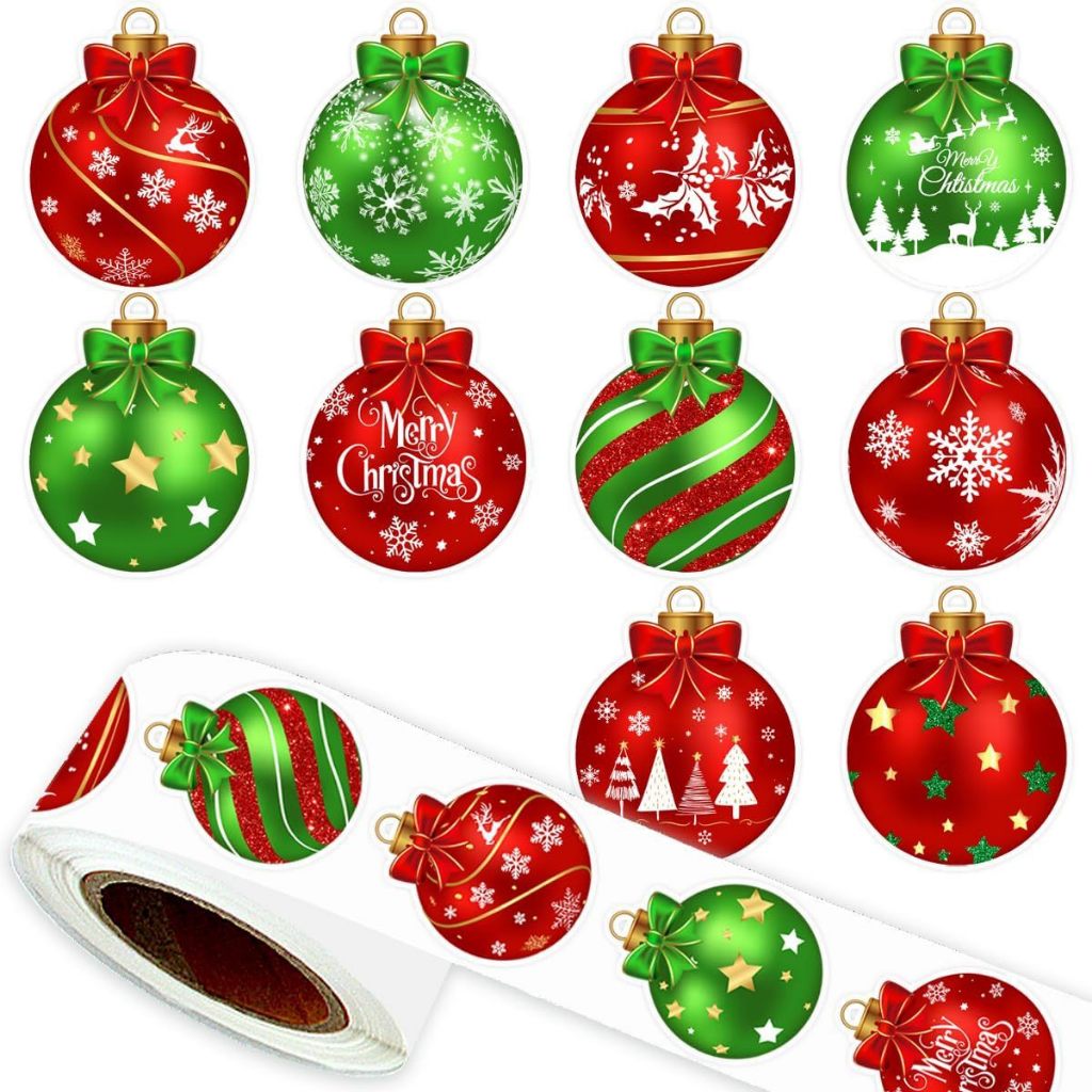 Christmas Stickers Roll-500Pcs: Bell Labels, Red & Green, Winter ...