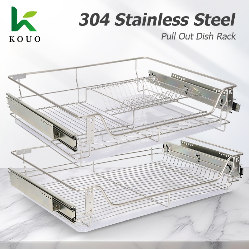 KOUO 304 Stainless Pull Out Dish Rack Kitchen Organizer Pull Out Basket ...