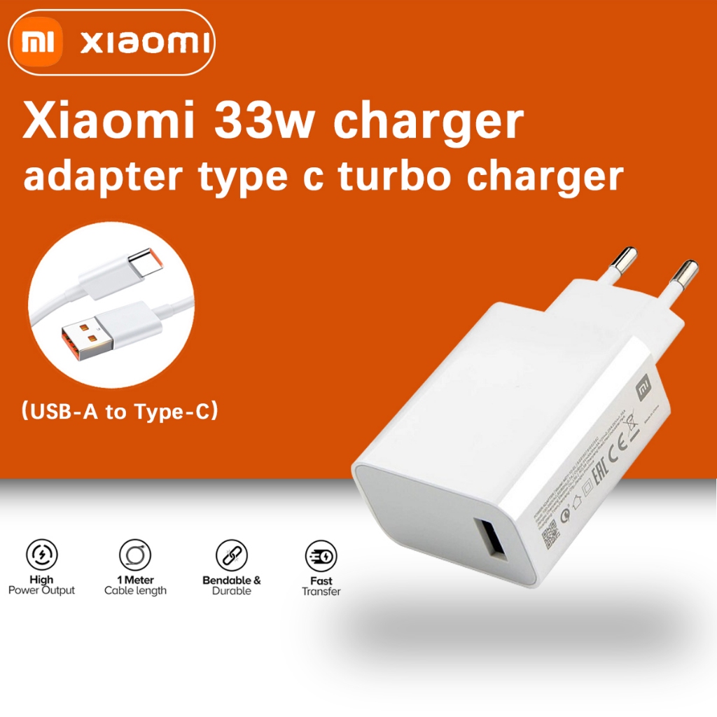 33W Mi Turbo Charge Charger Adapter Fast Charging Type C Cable Note 10 ...