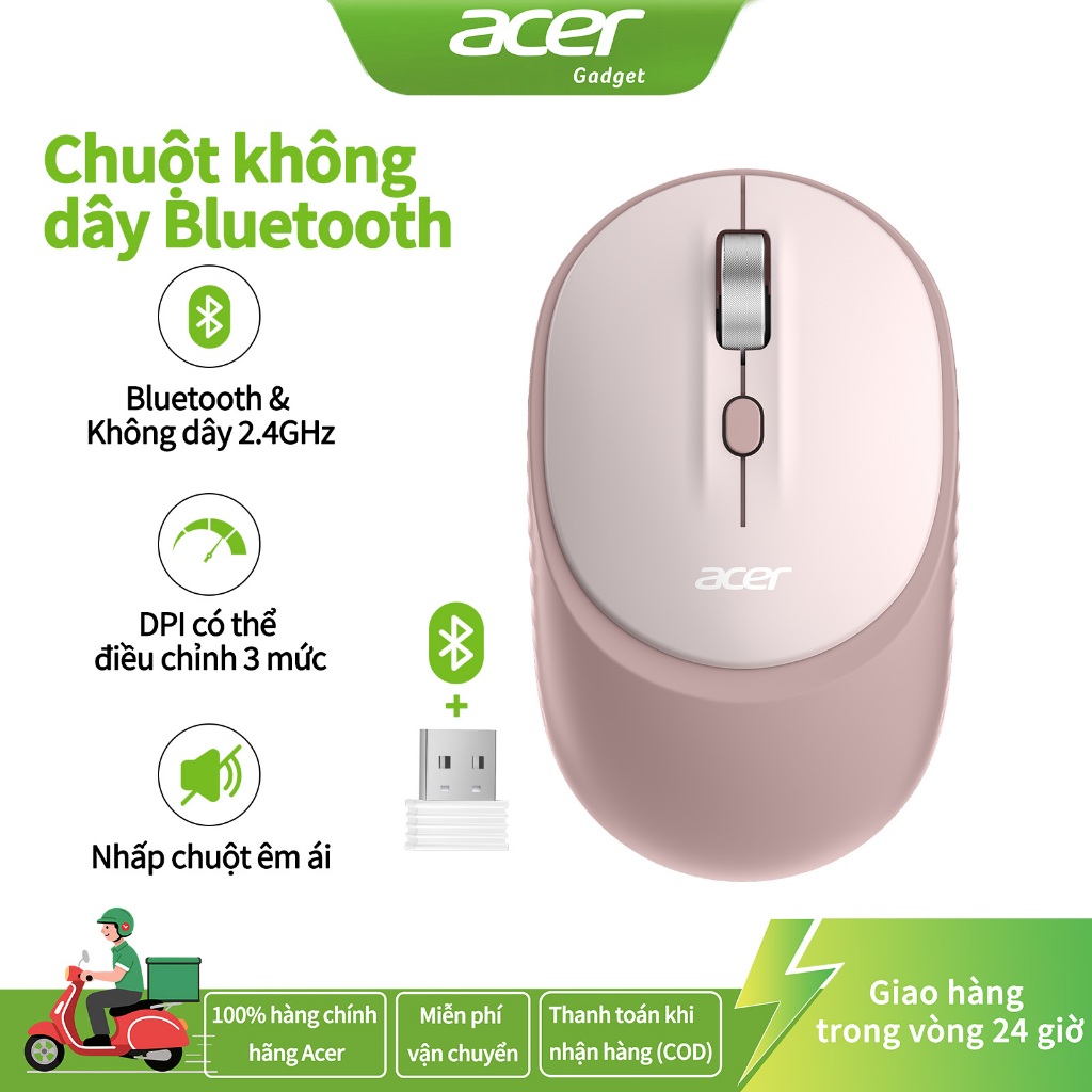 acer Wireless Mouse – Dual-Mode 2.4G + Bluetooth 5.2 Triple-Channel ...