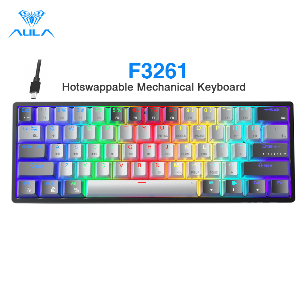 AULA F3261 61 Keys Wired Mechanical Keyboard RGB Hot Swappable Compact ...