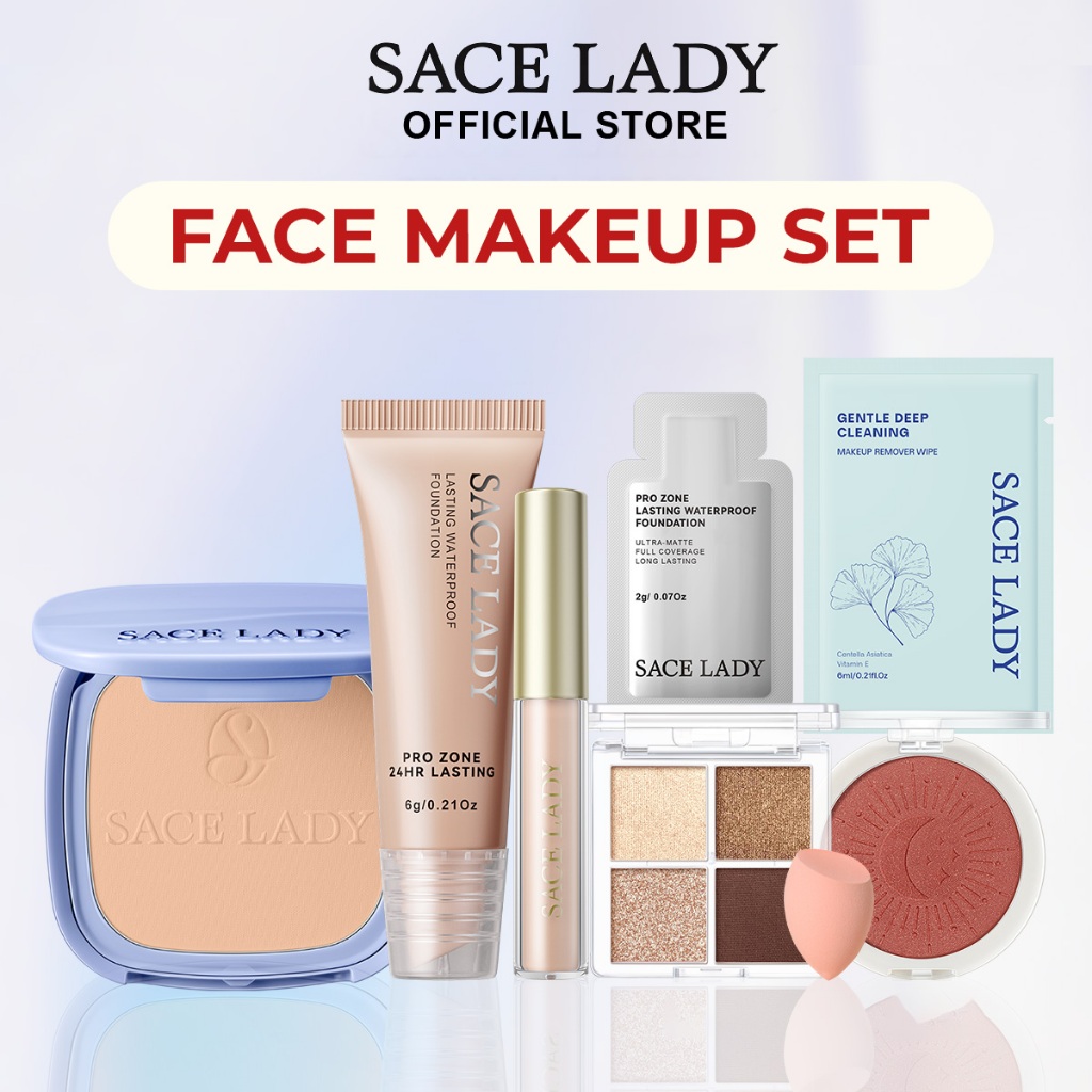 SACE LADY Makeup Set Waterproof Face Powder+Matte Lipstick+Smooth ...