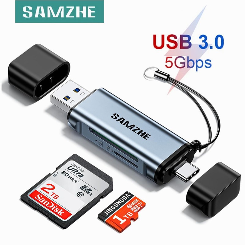 SAMZHE 2-in-1 SD TF Card Reader OTG USB 3.0 & Type-C to TF SD Micro SD ...