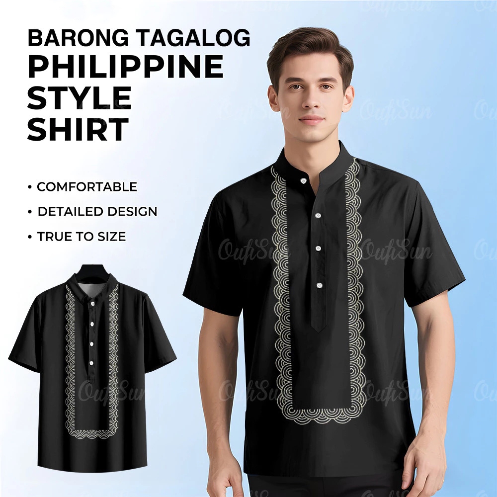 Men's 2025 Summer Barong Tagalog Set Modern Flower Printed Short Sleeve ...