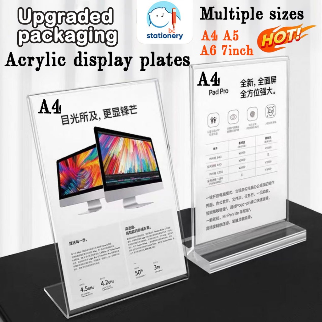 A4/A5/A6 Acrylic Menu Display Stand Double Side Clear Desk Display T ...