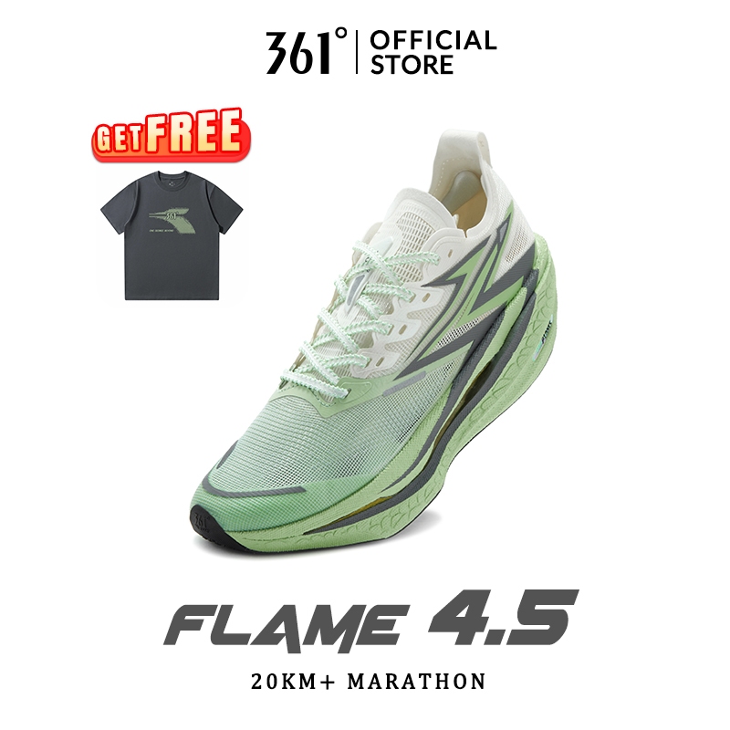 361 Degrees Flame 4.5 Men Running Shoes Professional One-Piece Carbon Plate Breathable Heat ...