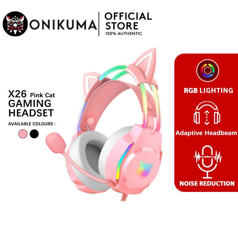 ONIKUMA X26 PRO Gaming Headset with Removable Cat Ears Noise Canceling ...