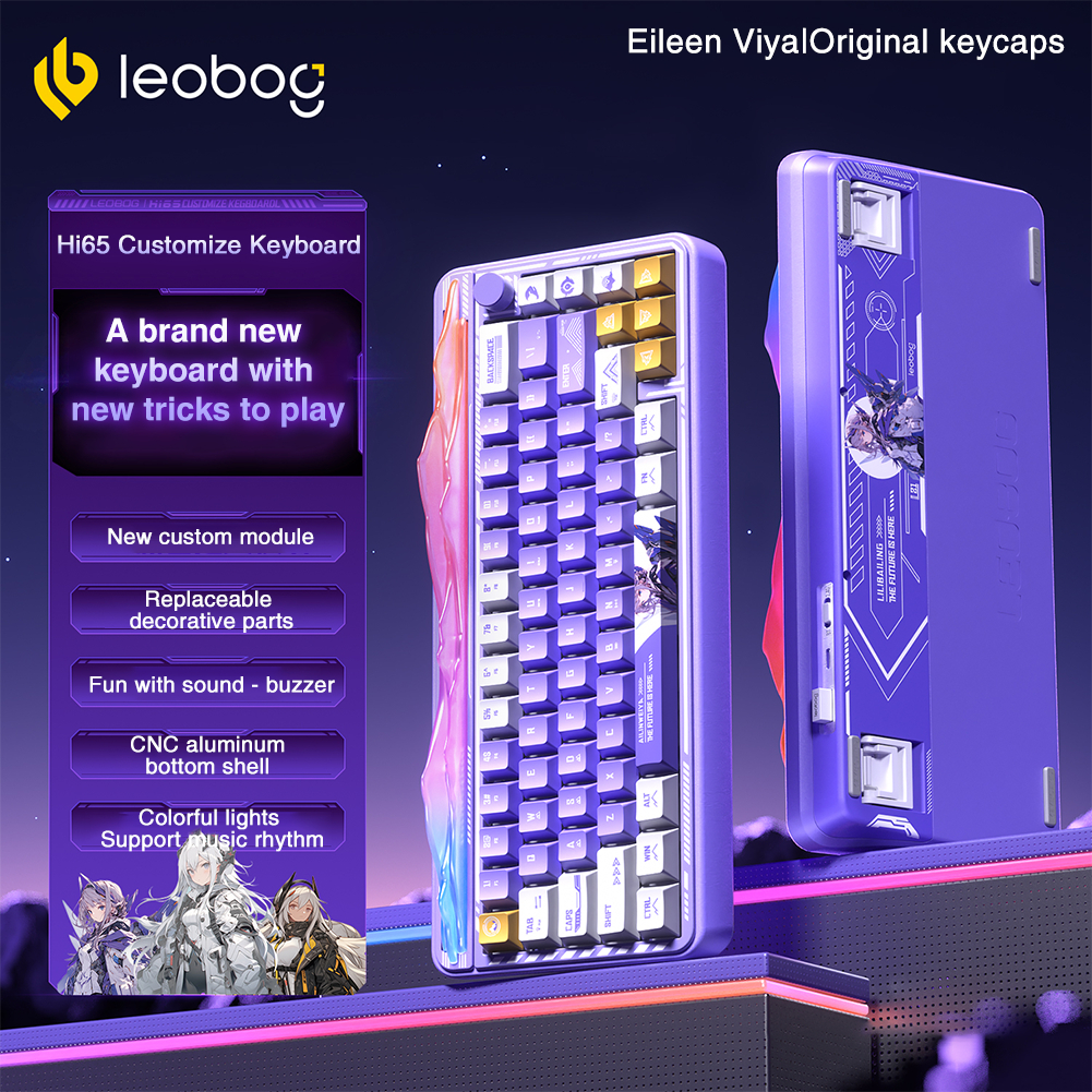 AULA LEOBOG Hi65 Customized Mechanical Keyboard 66Key Tri-Mode CNC Aluminum Case RGB Knob ...