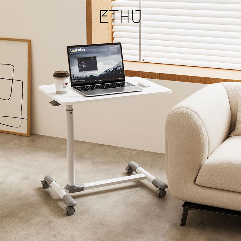 ETHU Mobile Side Table with Wheels - Height Adjustable, One-Hand ...