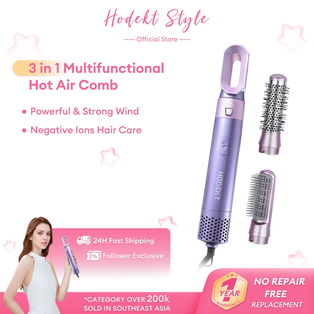 HODEKT 3 In1 Hair Dryer Hair Straightener Multifunctional Hot Air Brush Comb Negative Ion Hair ...