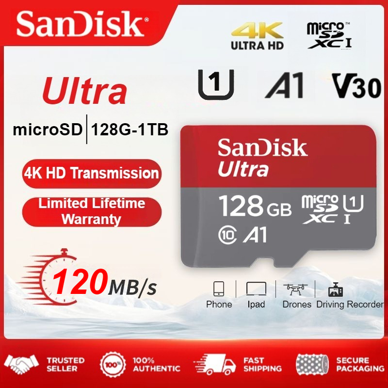(Multi Device Compatible)SanDisk Ultra A1 Micro SD Memory Card 120MB/s ...
