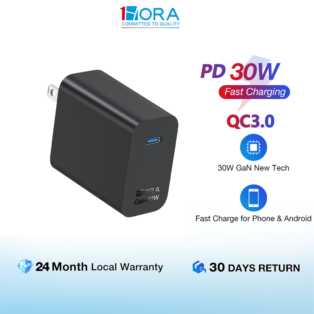 1HORA GaN Charger 30W Type C Charger Fast Charging Adapter USB-C for ...