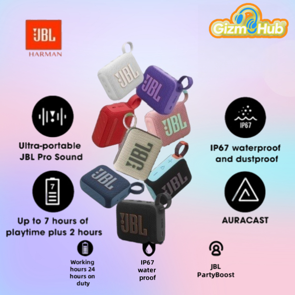 JBL GO 4 Portable Bluetooth Speaker - IP67 Waterproof, Mini Design, 10H ...