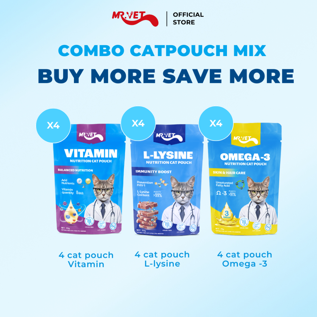 MR.VET Cat Pouch Nutrient-Rich Wet Food for Cats Combo 12 pouches mix ...