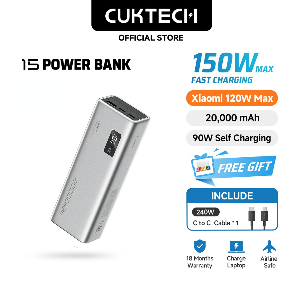 CUKTECH 15 Power Bank 20000mAh 150W Fast Charging PD3.1 Laptop & Phone ...