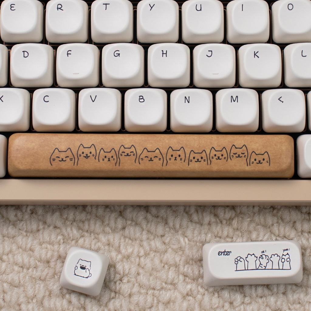 Sand Kitty Keycaps MOA profile Round cute Creamy white keycap set for ...