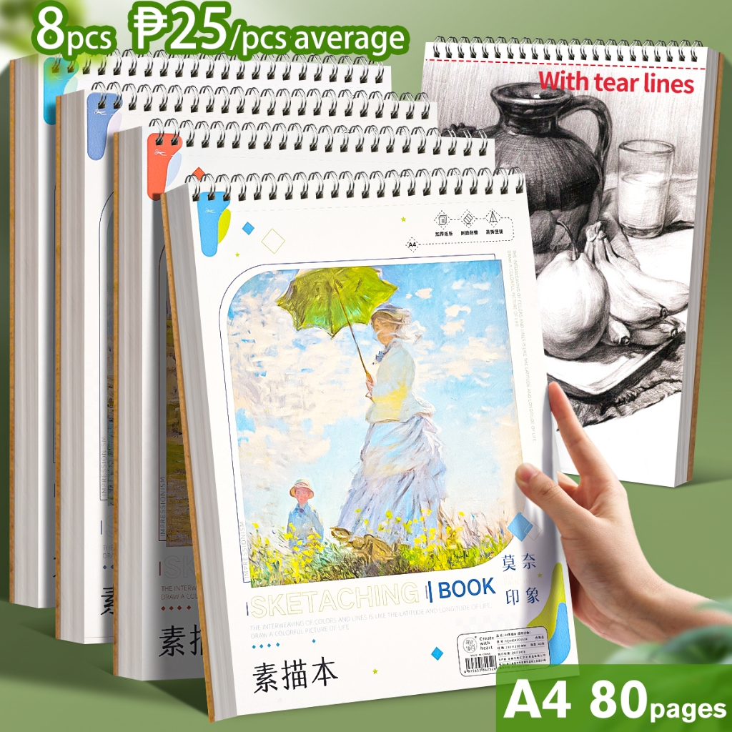 A4 80 Pages Professional Sketchbook Thick Paper Spiral Notebook Art ...