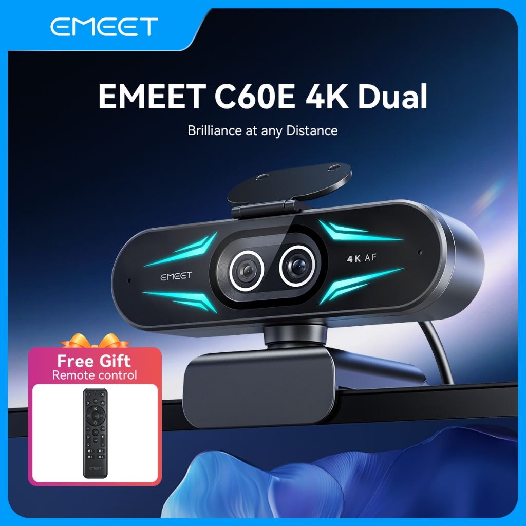 With Remote Control 4K Webcam Ultra HD 4K Dual Webcam with Auto Focus EMEET C60E 4K dual-eye for ...