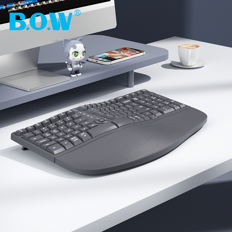 BOW K700 Ergonomic Wireless 2.4G Keyboard Comfortable Office Gaming ...