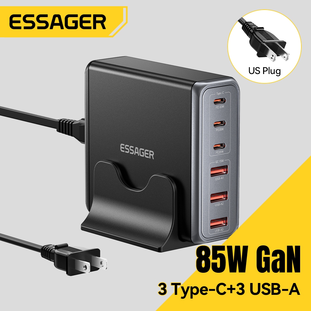 Essager 85W GaN 3 Type-C+3 USB-A Intelligent Low-Temperature Fast ...