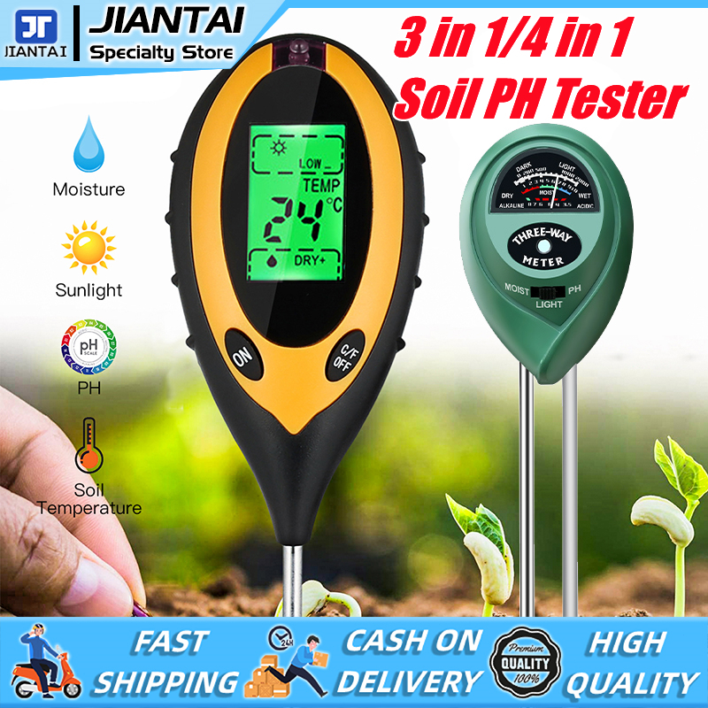 4 in 1 Soil PH Meter Temperature Moisture Light Digital Ph Gardening ...