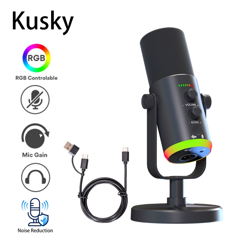 KUSKY USB/XLR Noise Canceling Dynamic Microphone for Podcasting, Gaming ...