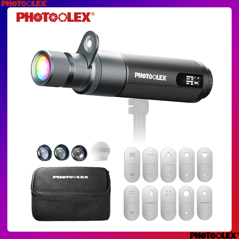 PHOTOOLEX 12W Photography Flashlight Pro Set Full Color RGB Adjustable ...