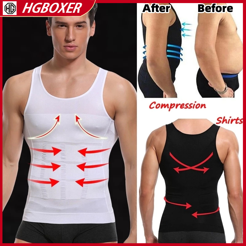 Mens Body Shaping Vest Abdominal Compression Fitness Tops Slimming ...