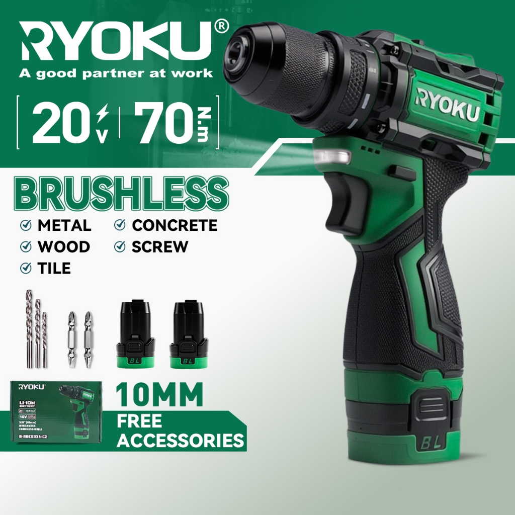RYOKU 10mm Brushless Cordless Drill Lightweight & Powerful for DIY and ...