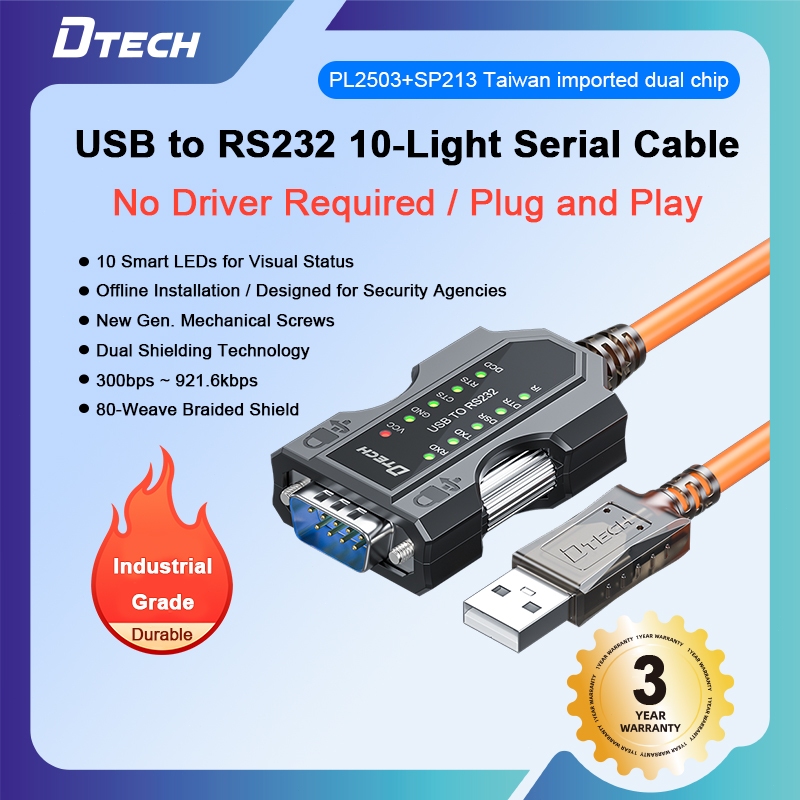DTECH USB to RS232 Converter Serial Port Cable 10 LED Indicators No ...