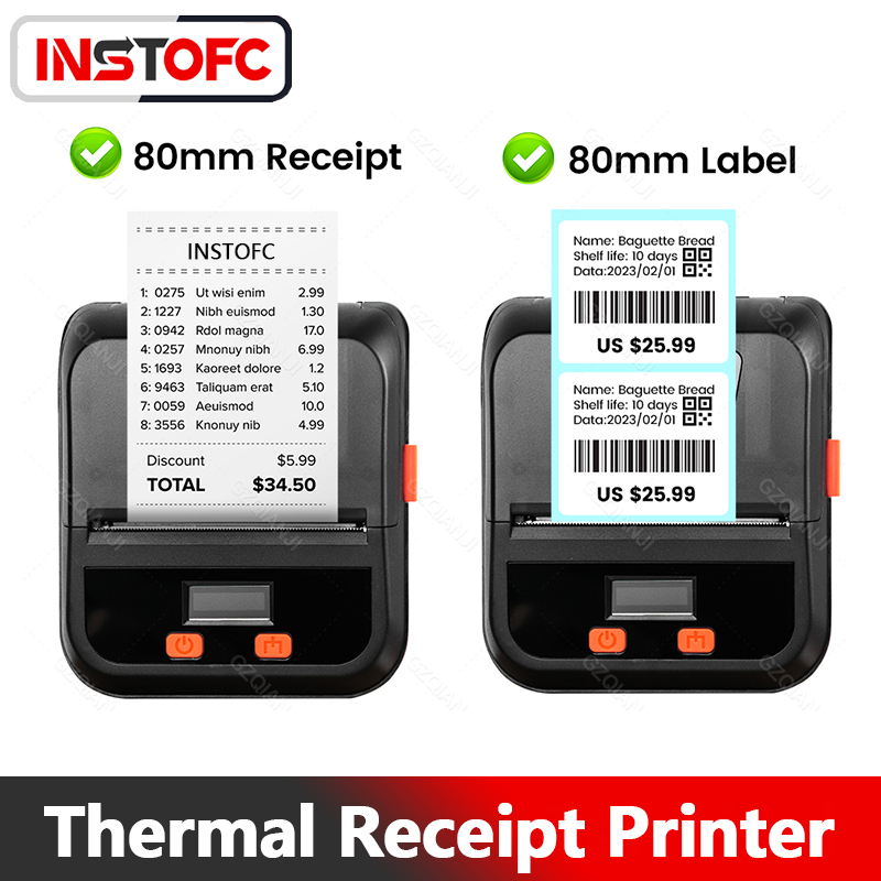 80mm Receipt Printer 3-inch Label Printer Wireless Bluetooth Thermal ...
