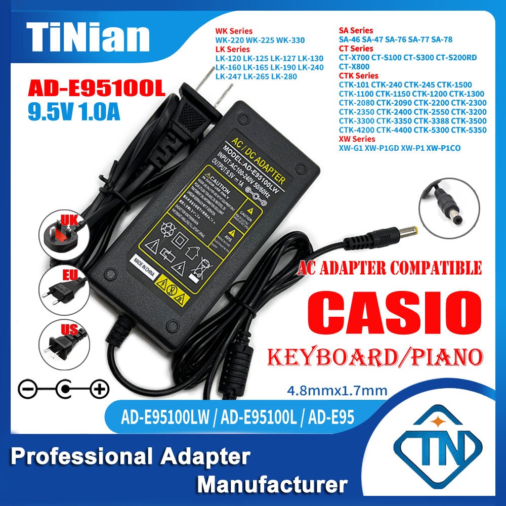 9.5V 1A AD-E95100L AC/DC Adapter for Casio CTK-1100 CTK-1150 CTK-1200 ...