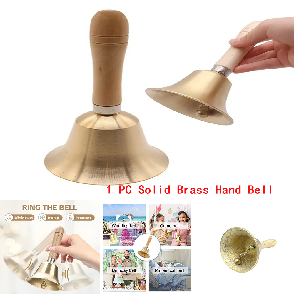 1 PC Solid Brass Hand Bell School Church Wedding Hand Cranked Bronze ...