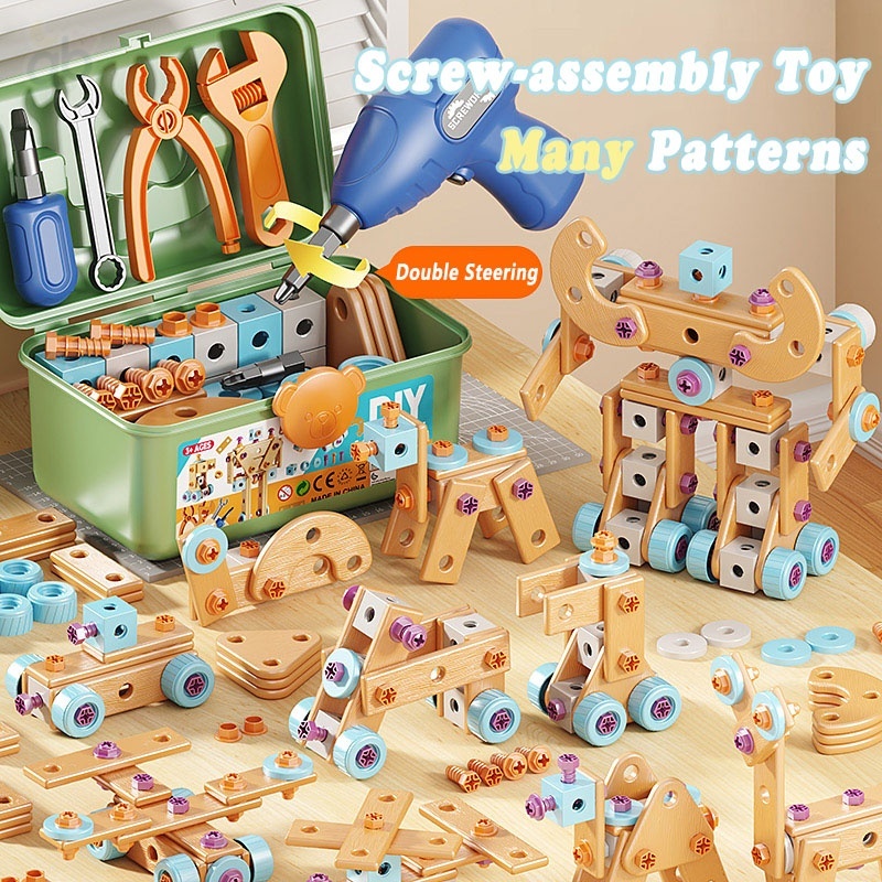 144pcs Kids Tool Toys Set DIY Electric Drill Toy Set Educational Nut ...