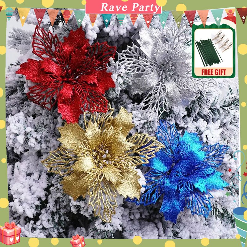 【Gift Sticks Snd Clips】5/10Pcs Christmas Flower New Year Home Decor ...