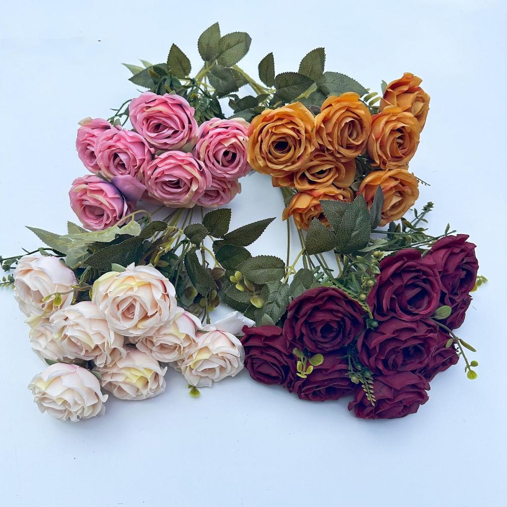 9-Head Artificial Roses Bouquet - Lifelike Fake Roses with Stems for ...