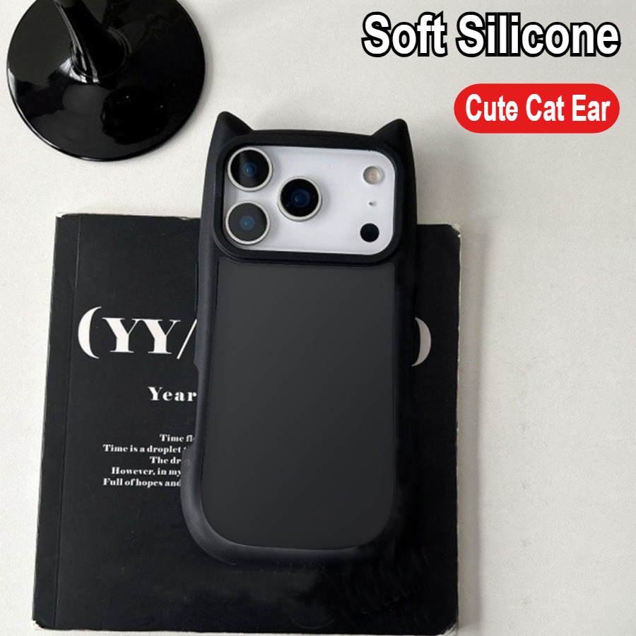 Soft Silicone Cute Cat Ear Phone Case For iPhone Air 17 16 15 14 13 12 ...