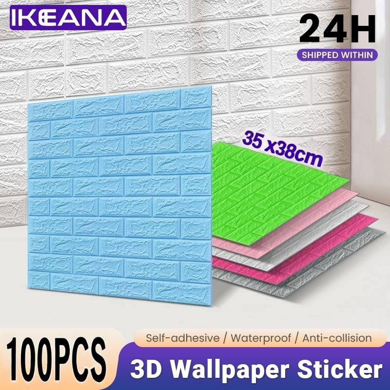100PCS 3D Foam Wallpaper Sticker Wall Decor 35x38cm Self-Adhesive ...