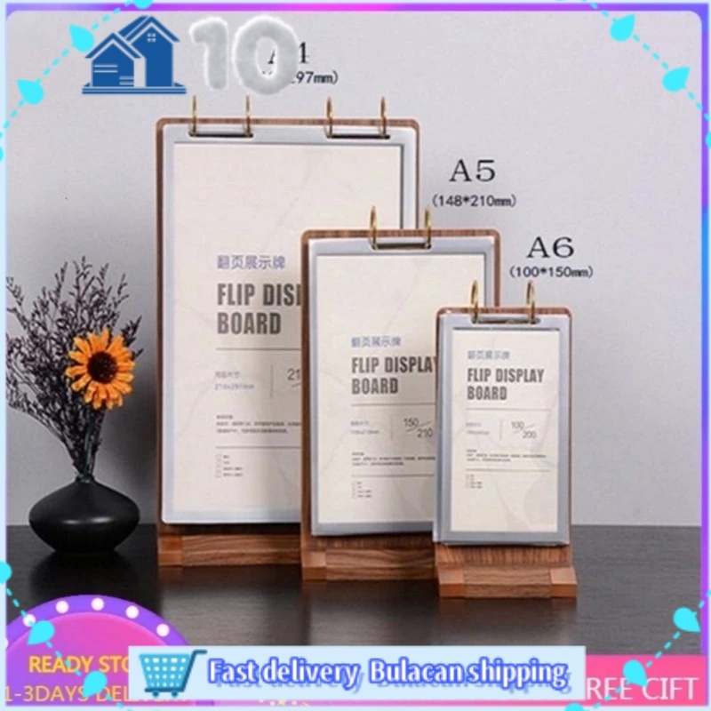 A4/A5/A6 Walnut Flip Table Card pvc Menu Binder Display Stand Wooden ...