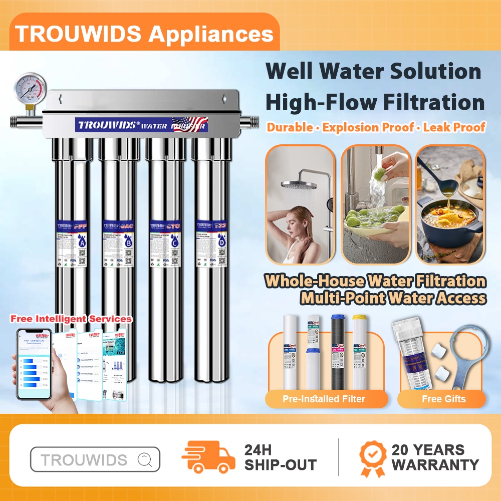 TROUWIDS 4 Stage 20 Inch Whole House Water Filter Stainless Steel Water ...